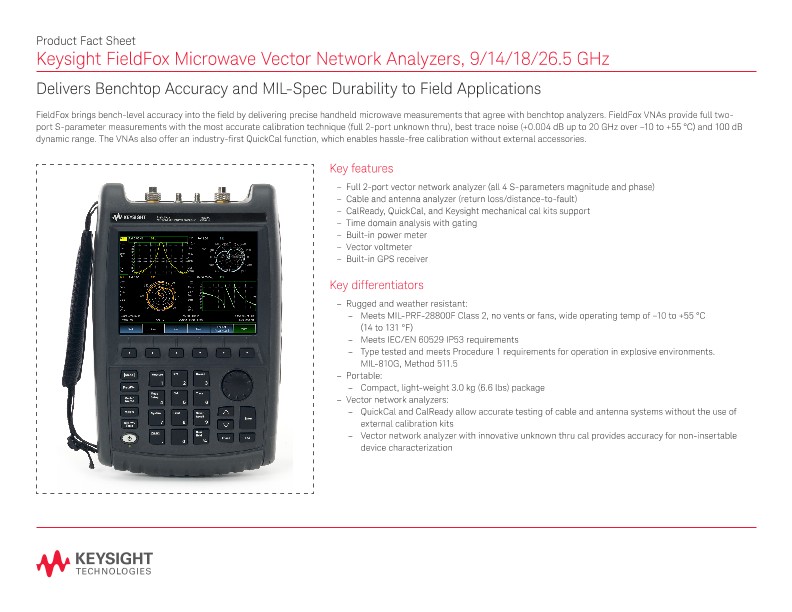 FieldFox Microwave Vector Network Analyzers, 9/14/18/26.5 GHz PDF Asset Page | Keysight
